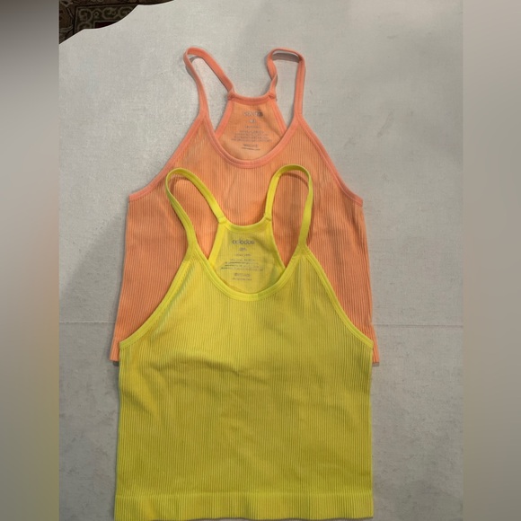 Ododos | Tops | Neon Yellow And Cantaloup Orange Ribbed Cropped Tank ...